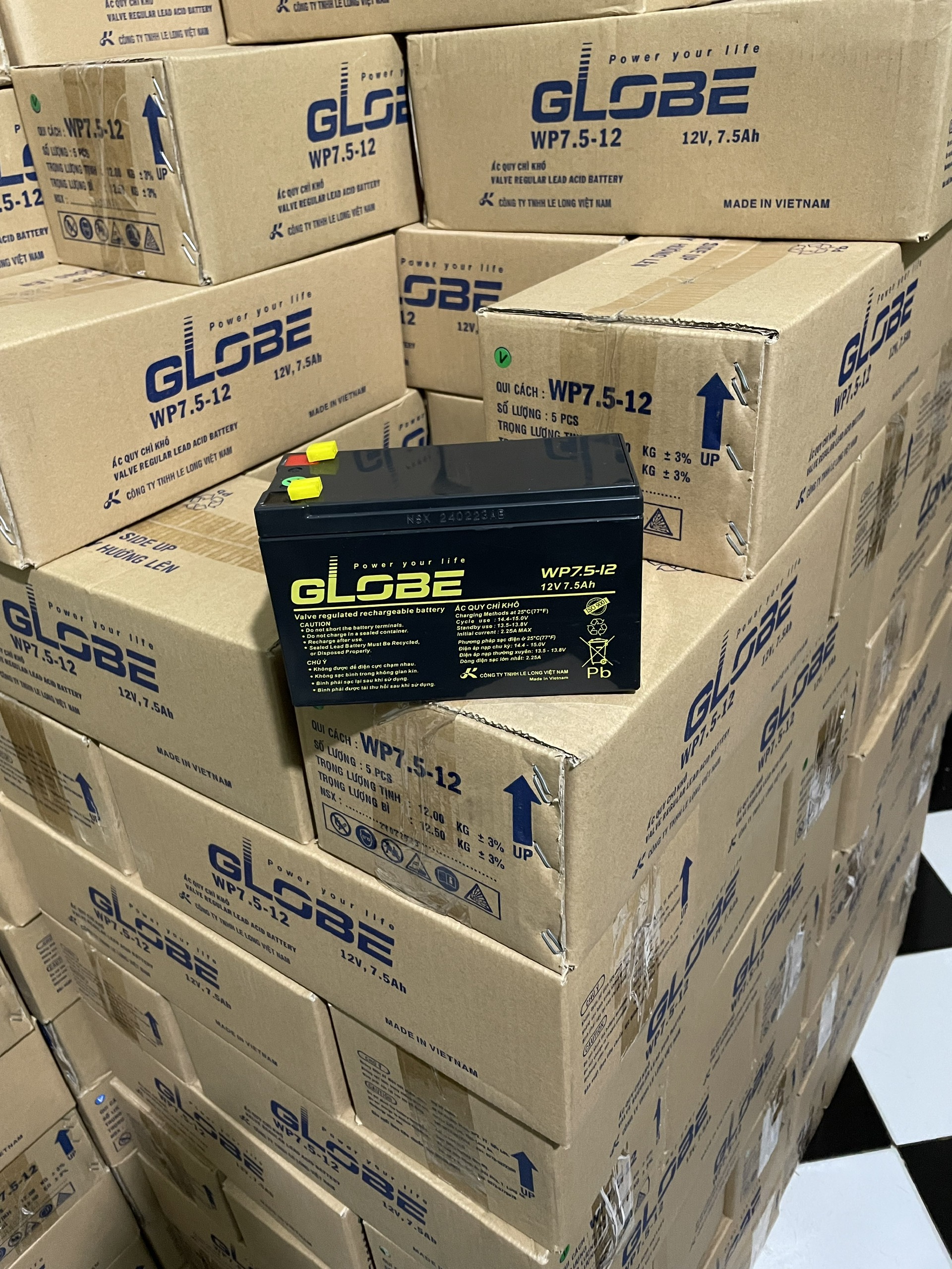 ẮC QUY KÍN KHÍ (VRLA AGM) GLOBE 12V-7.5AH (20HR), WP7.5-12, F1 - MINH HUY @ www.powerload.vn